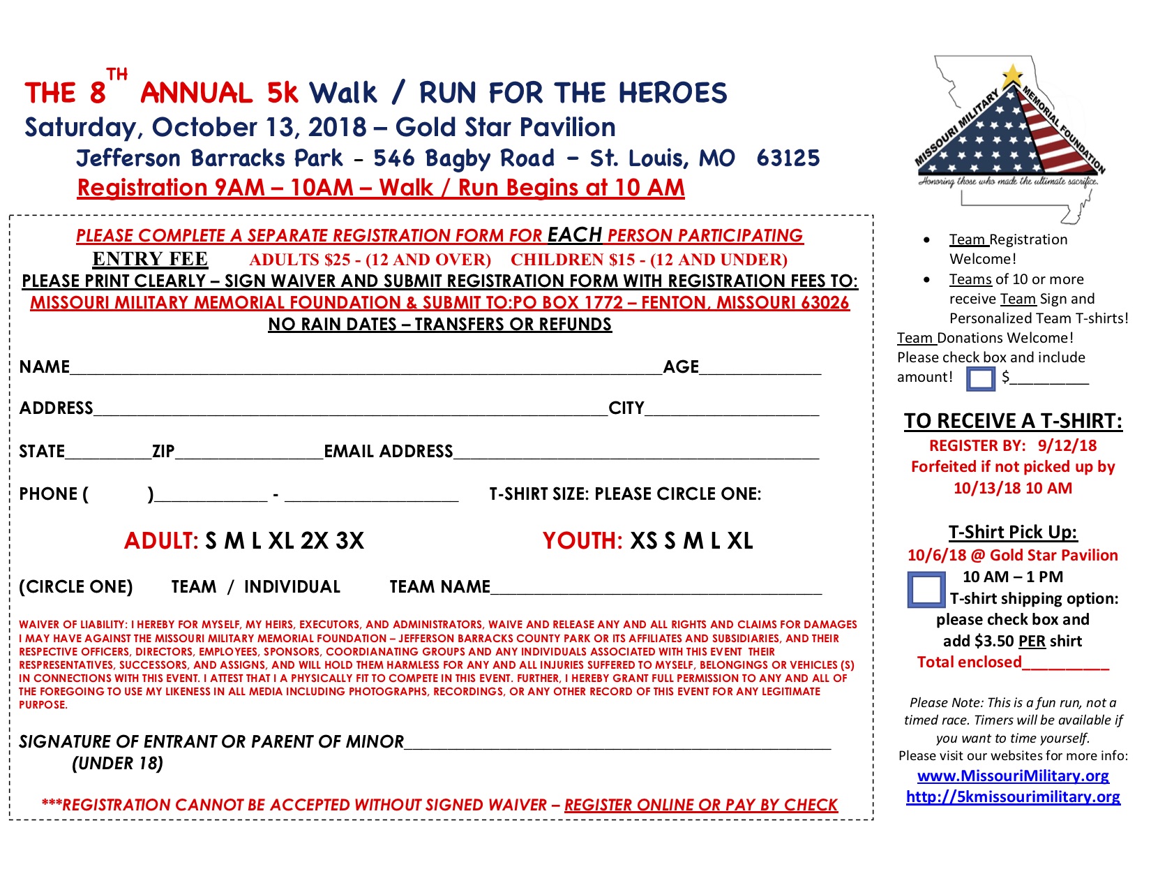 8th Annual 5k Walk/Run for the Heroes 10.13.18 | Missouri Military ...